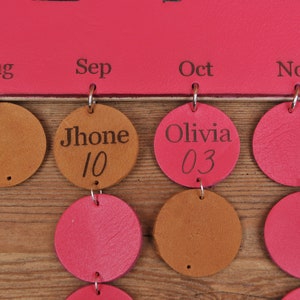 Leather Birthday and Anniversary Calendar Wall Hanging With Name Tags ...