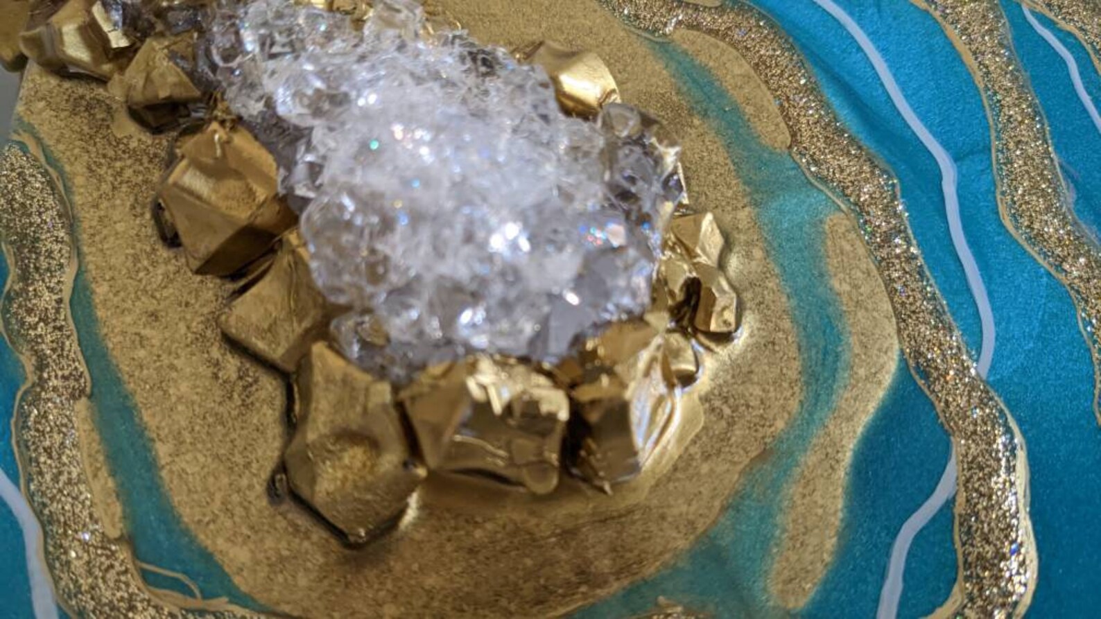 Turquoise Blue White and Gold Geode Art. - Etsy