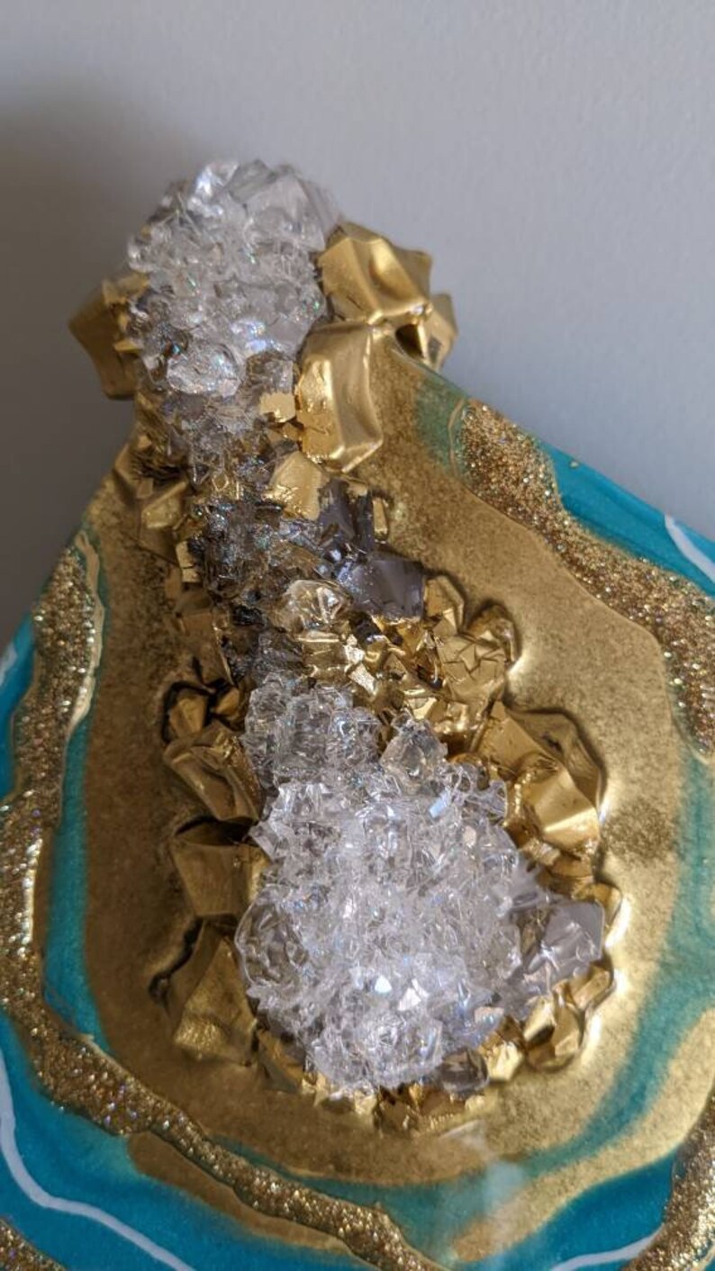 Turquoise Blue White and Gold Geode Art. - Etsy