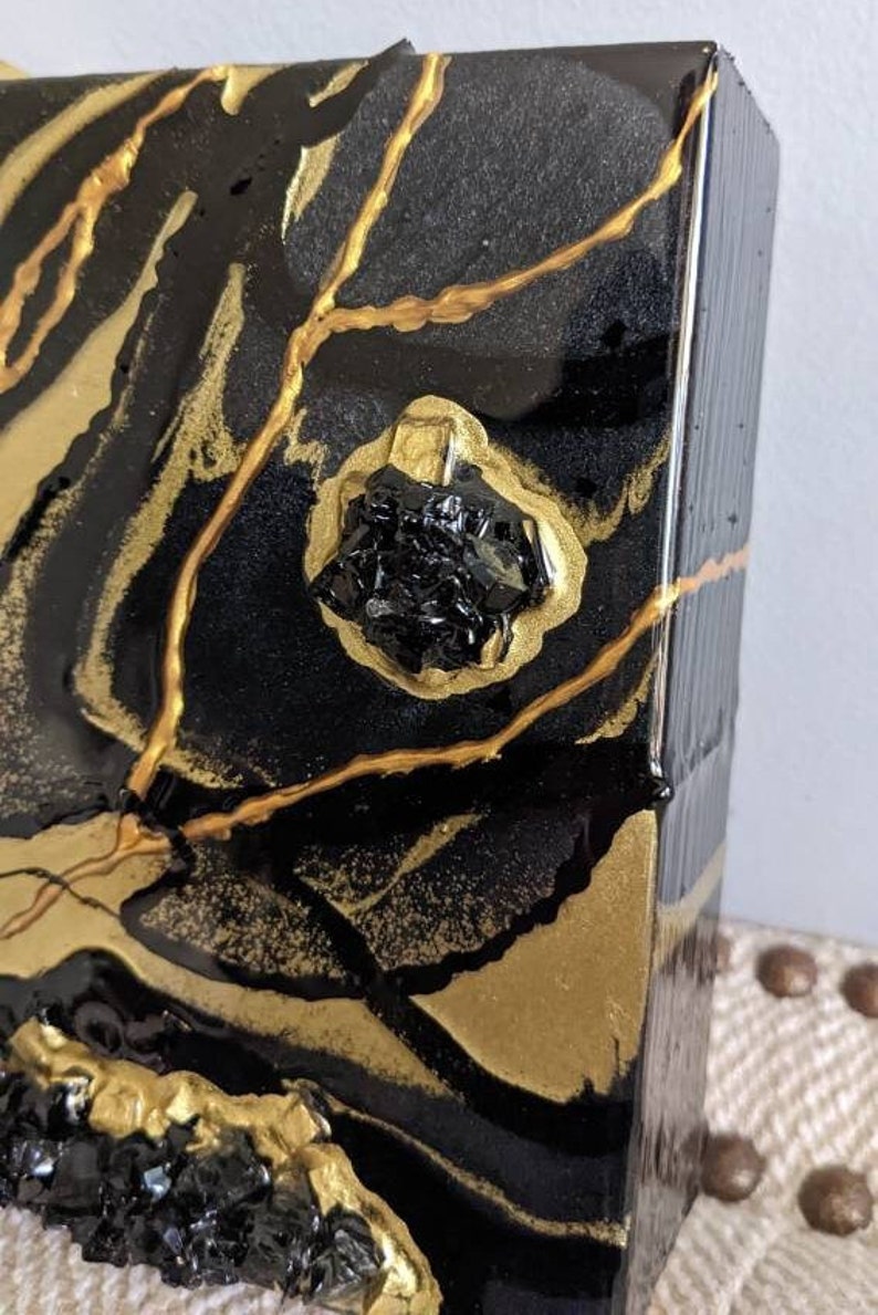 Beautiful Black and Gold Geode on a 6 X 6 Wood Cradled Board - Etsy