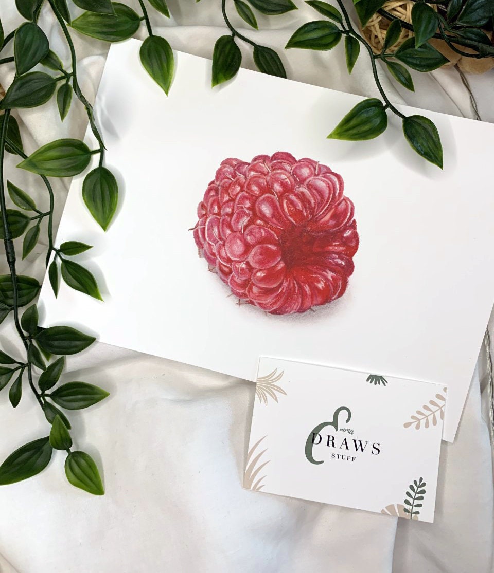A5 Realistic Raspberry Colored Pencil Print | Etsy