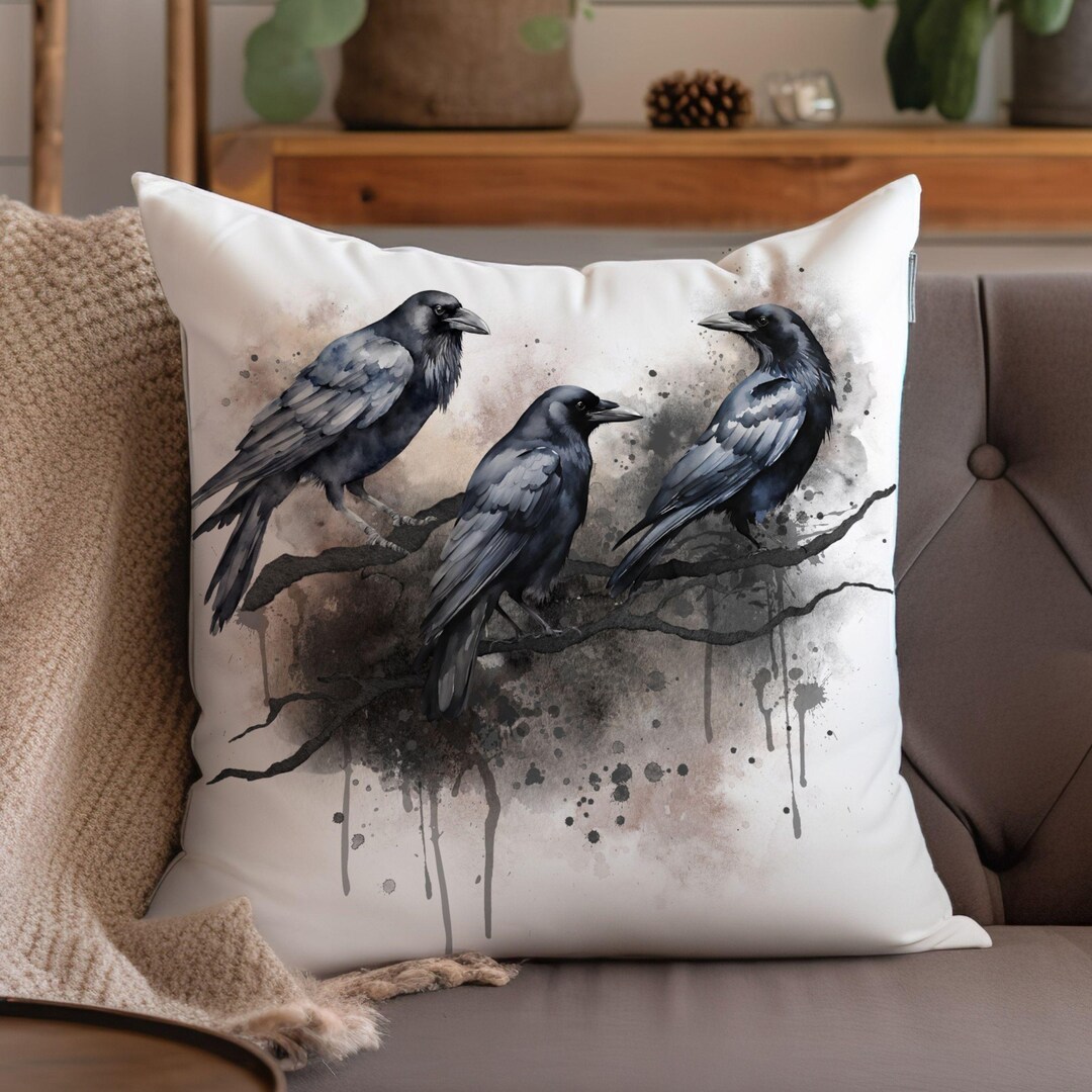 Murder of Crows Pillow Cover, Watercolor Crow Pillow Case, Crow Throw ...