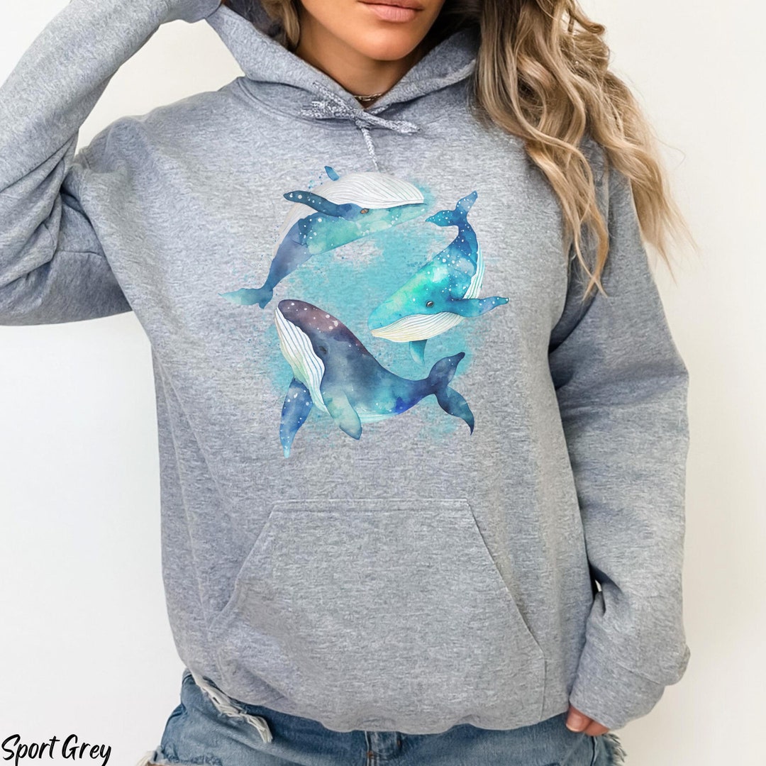 Watercolor Whale Hoodie, Whale Lover Gift, Marline Life, Whale ...