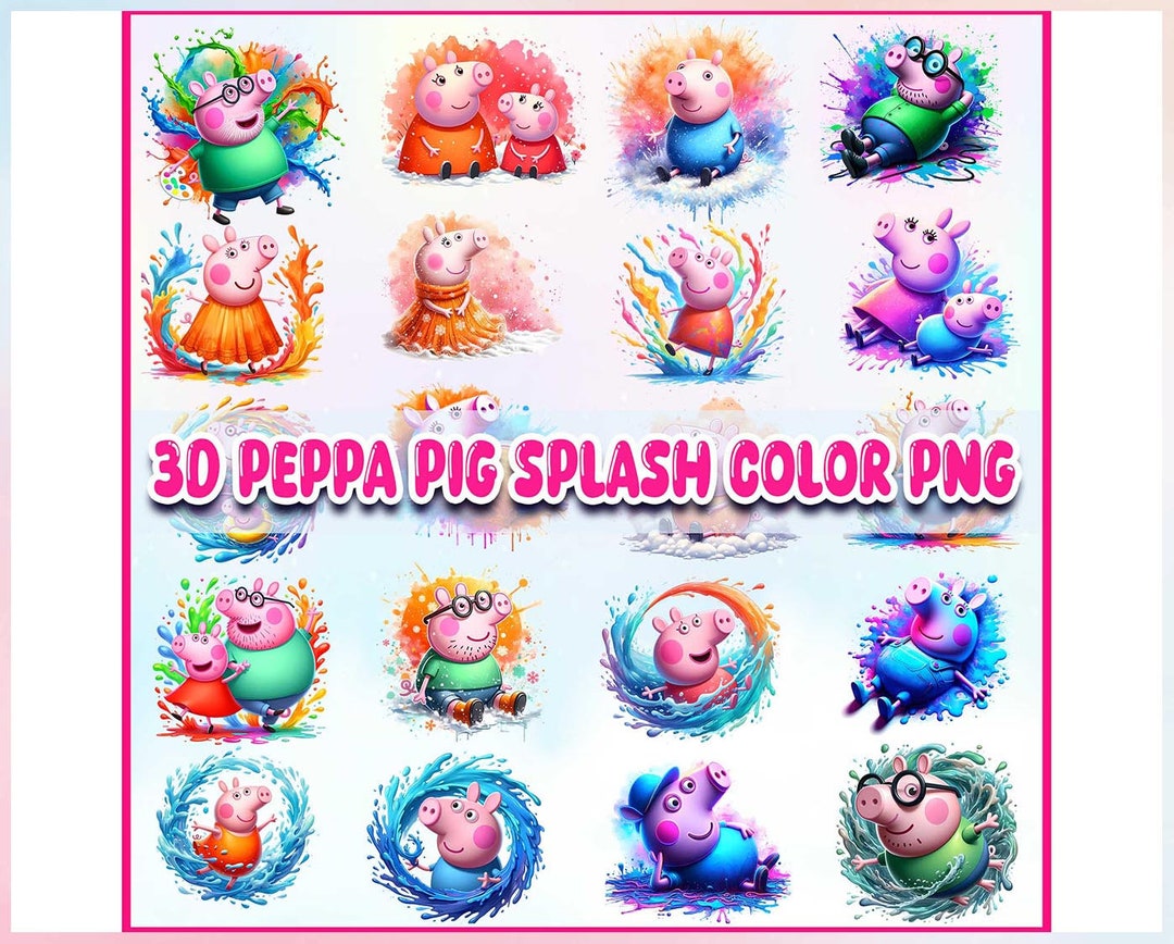 Peppa Pig Splash Color Png Bundle, Peppa Pig Birthday Clipart Bundle ...