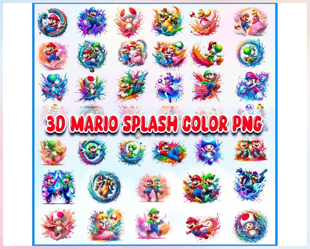 Super Mario Splash and Watercolor Digital Design PNG File for ...