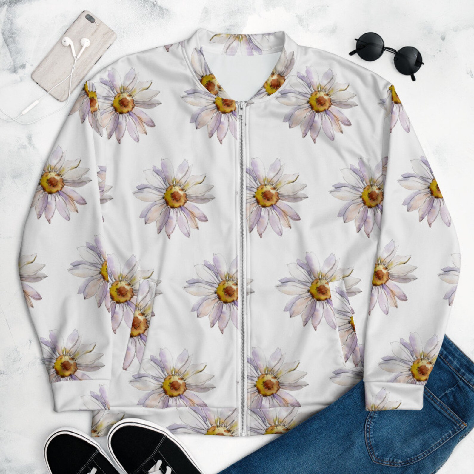 Daisy Flower Unisex Bomber Jacket - Daisy Bomber Jacket - Flower Bomber ...