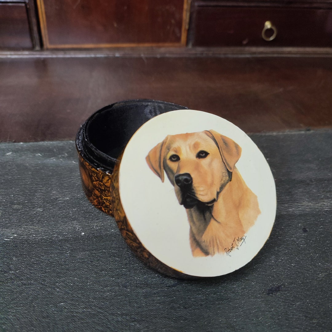 Yellow Labrador Dog Portrait Circle Trinket Box by Robert J.may Artist ...