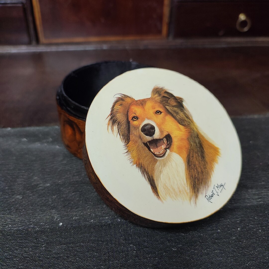 Collie Dog Portrait Circle Trinket Box by Robert J.may Artist - Etsy