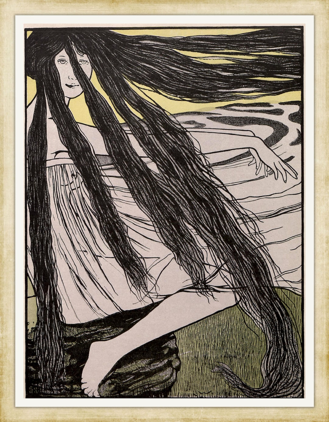 Art Nouveau Print – Late 19th Century Jugendstil Woman With Long Hair ...