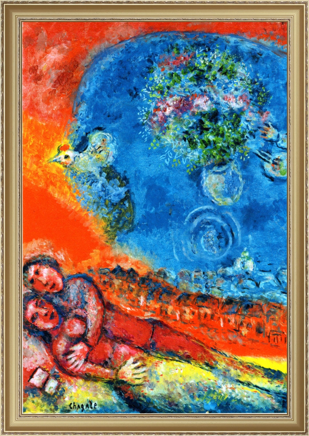 Marc Chagall, Couple on a Red Background, 1943, A4 / A3 Reproduction ...