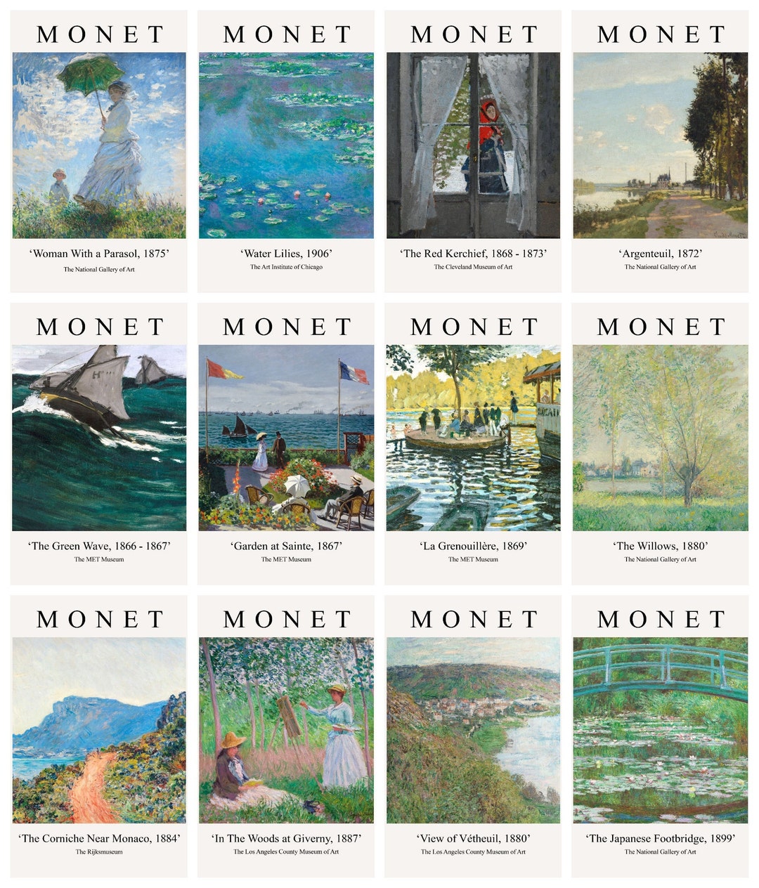 12 X Claude Monet Postcards – a Set of 12 Reproduction Art Postcard ...