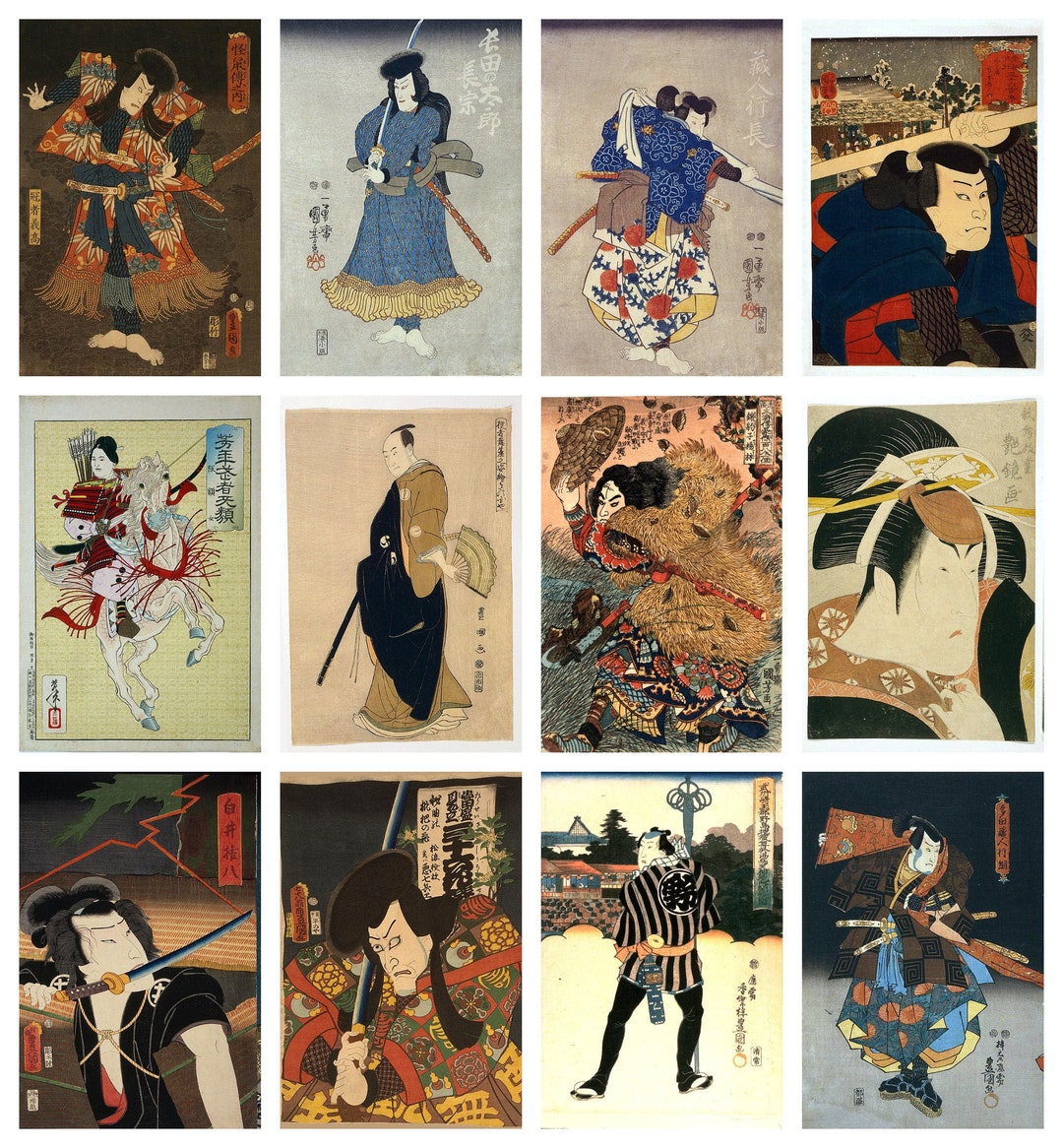 12 X Antique Samurai Postcards a Set of 12 Individual 19th Century ...