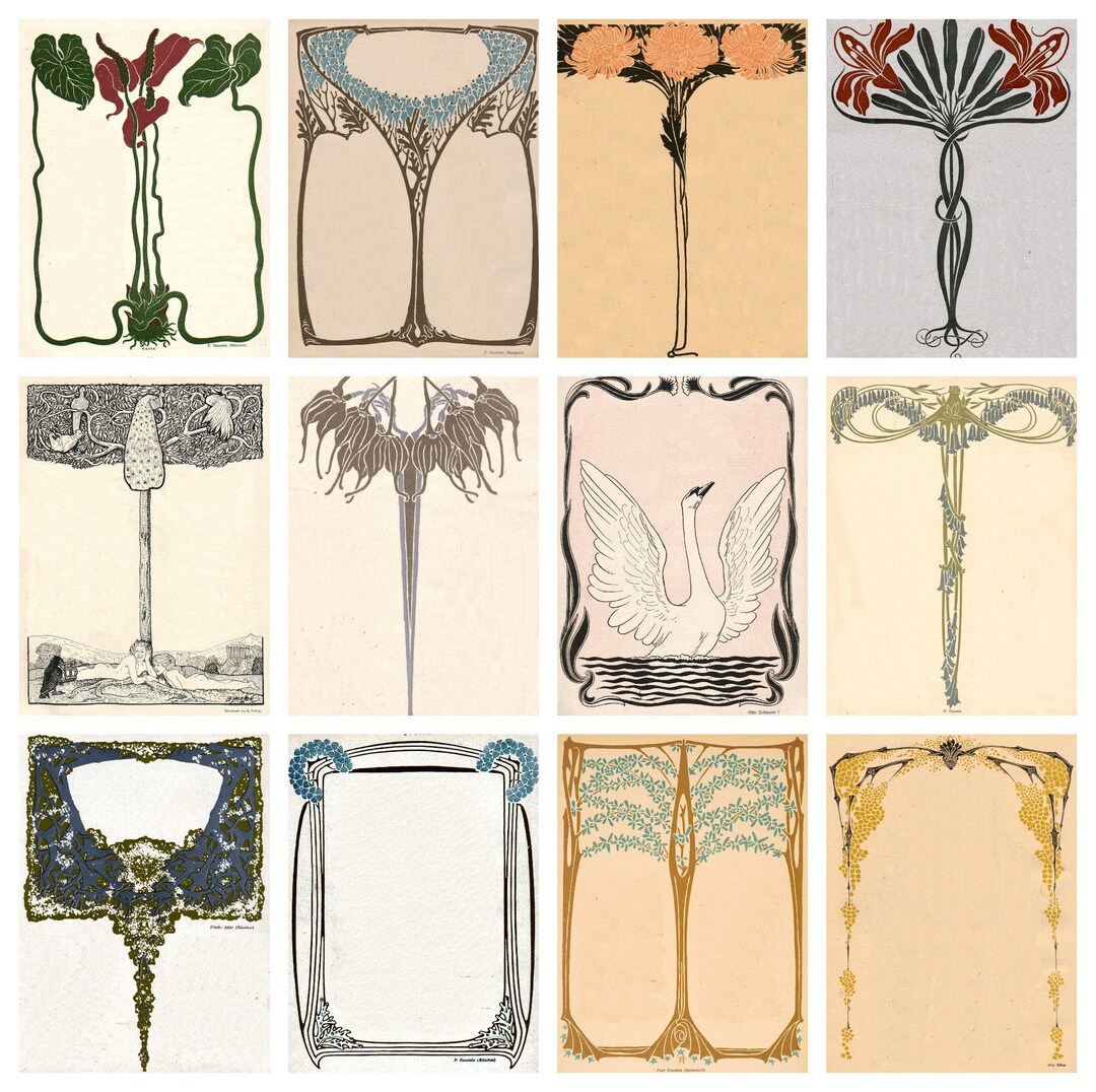 12 X Vintage Art Nouveau Postcards a Set of 12 1890s German Art Nouveau ...