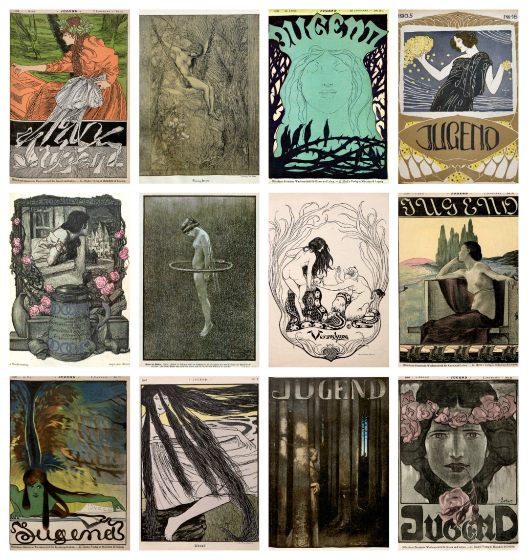 12 X Vintage Art Nouveau Postcards a Set of 12 1890s German Art Nouveau ...