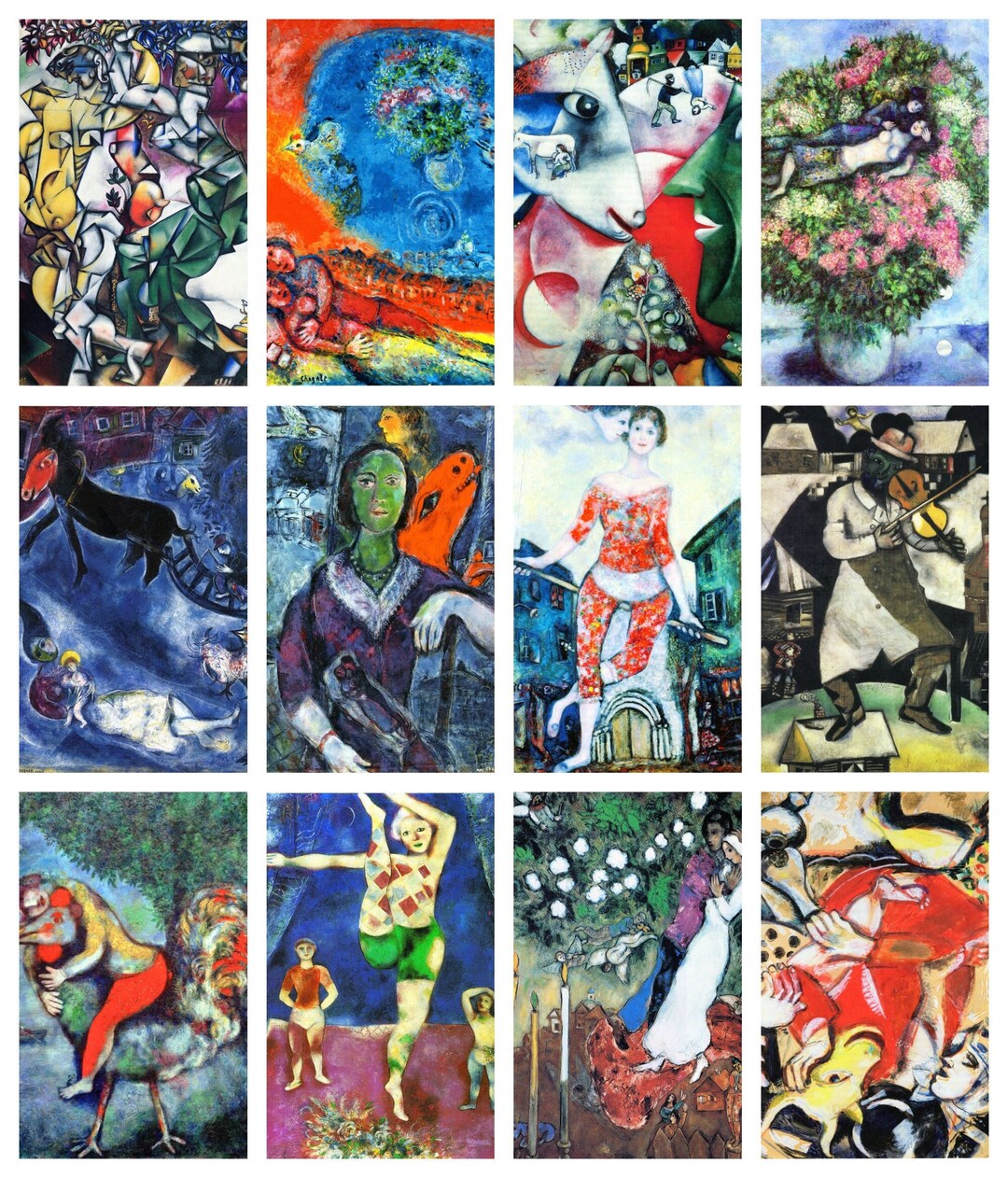 12 X Marc Chagall Postcards – a Set of 12 Reproduction Art Postcard ...