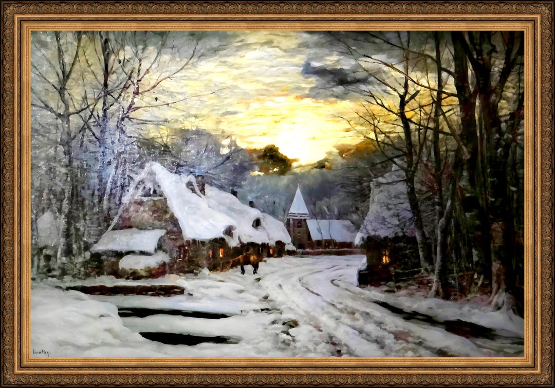 Nuit d'hiver en Artois, Emile Breton, 1874 A4 / A3 Reproduktion Fine ...