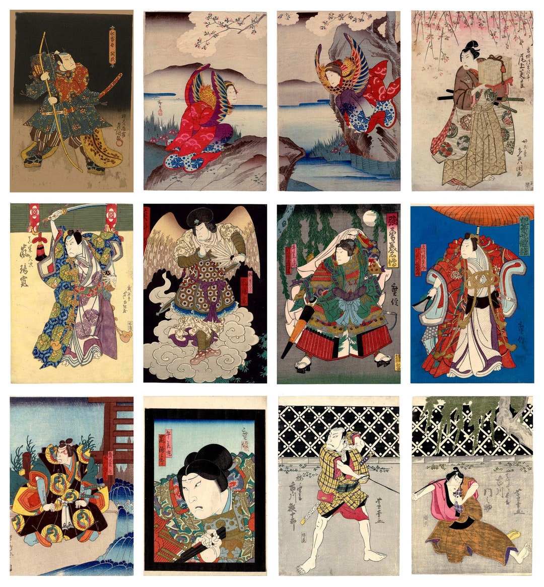 12 X Antique Samurai Postcards – a Set of 12 Individual 19th Century ...