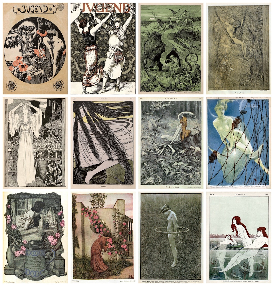 12 X Vintage Art Nouveau Postcards a Set of 12 1890s German Art Nouveau ...