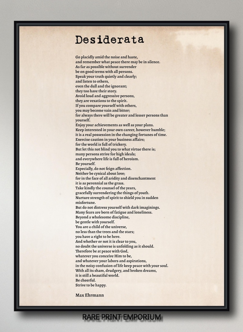 Desiderata by Max Ehrmann, Print Poem Desiderata Art Print, Desiderata ...