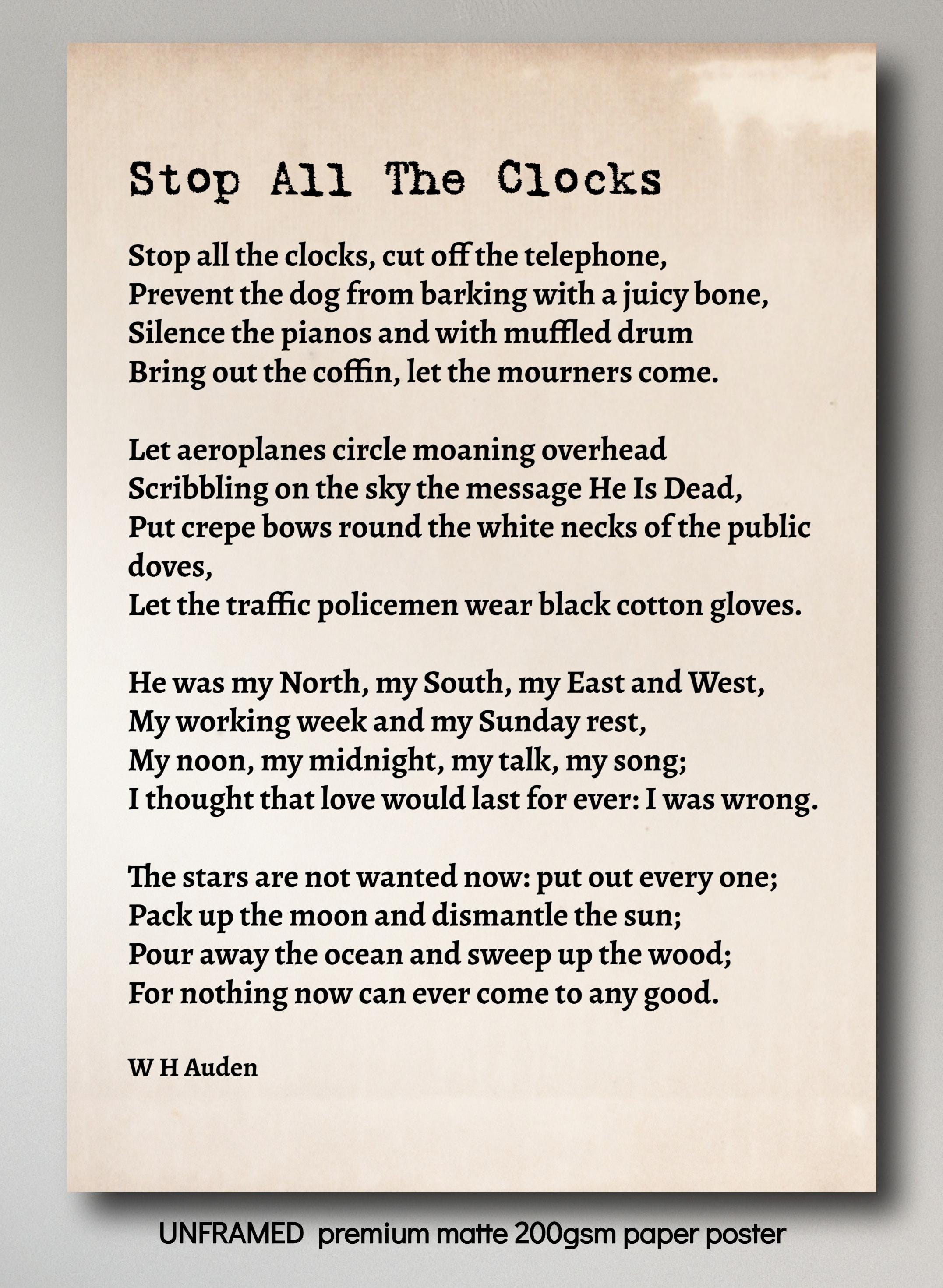 Stop All the Clocks by W. H. Auden, Print Poem Stop All the Clocks Art ...