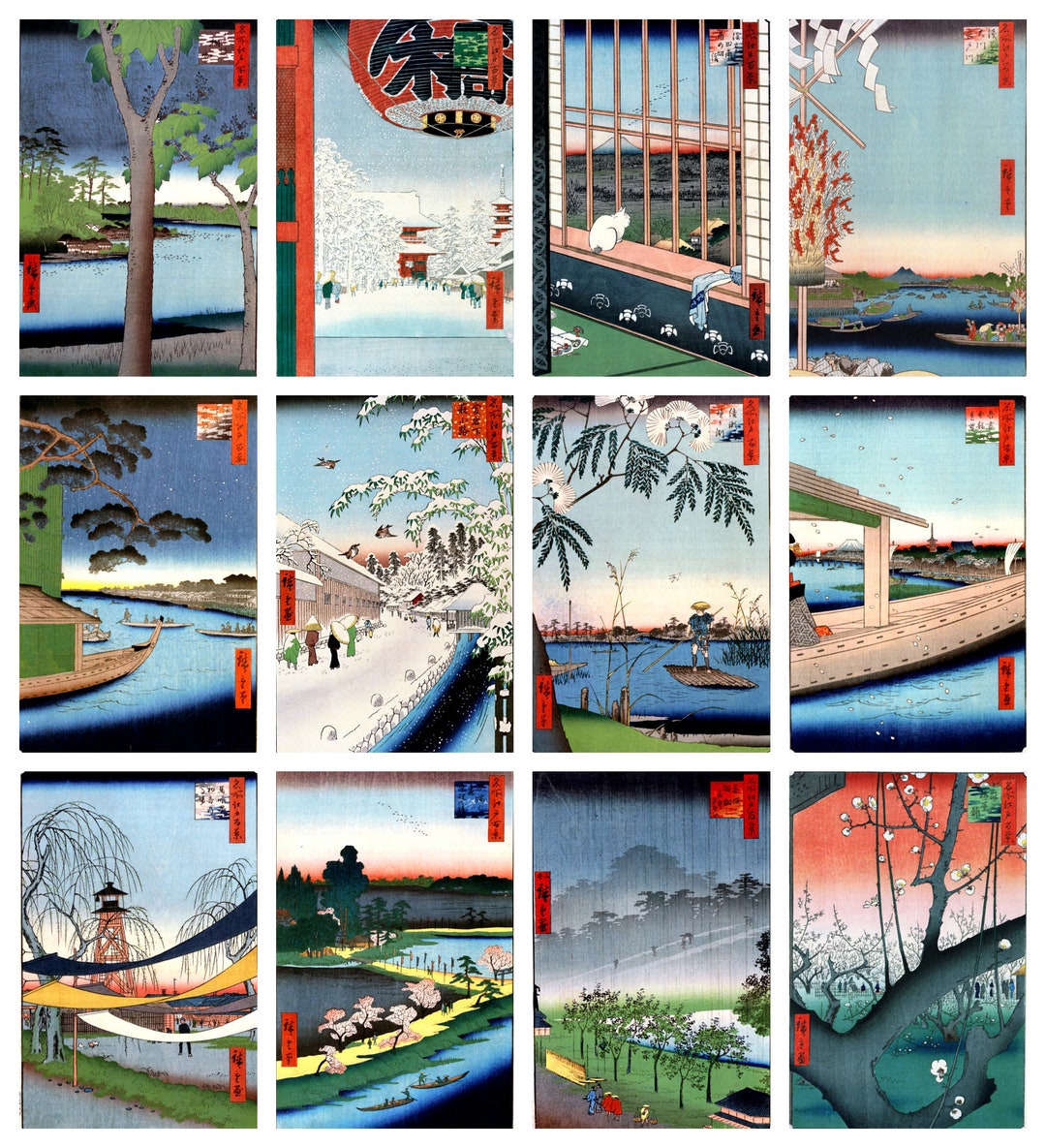 12 X Antique Japanese Postcards a Set of 12 Individual 19th Century ...