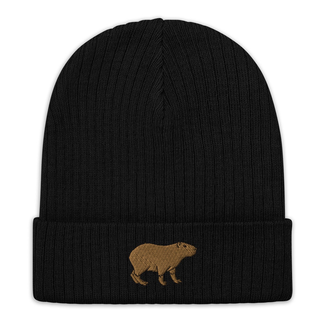 Capybara Hat Beanie, Capybara Beanie, Embroidered Unisex Ribbed Knit ...