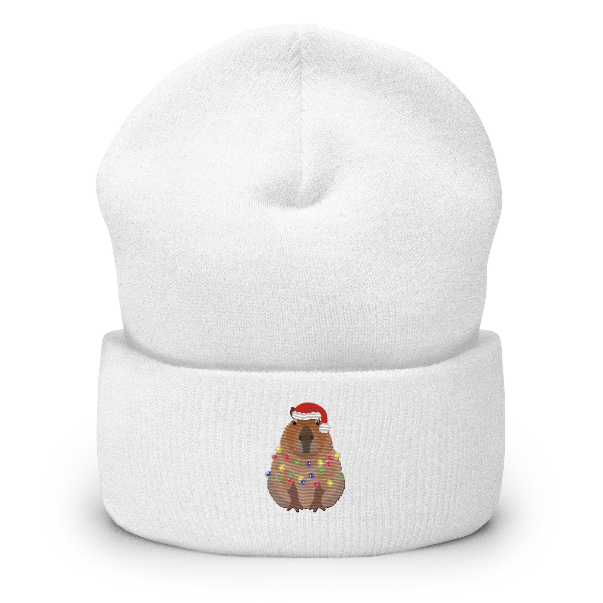 Capybara Beanie, Full Color Embroidered Unisex Cuffed Beanie, Capybara ...