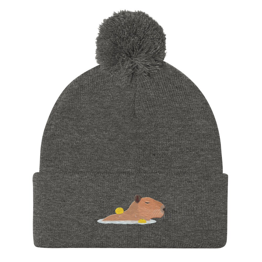 Capybara Beanie, Full Color Embroidered Unisex Pom-pom Beanie, Capybara ...