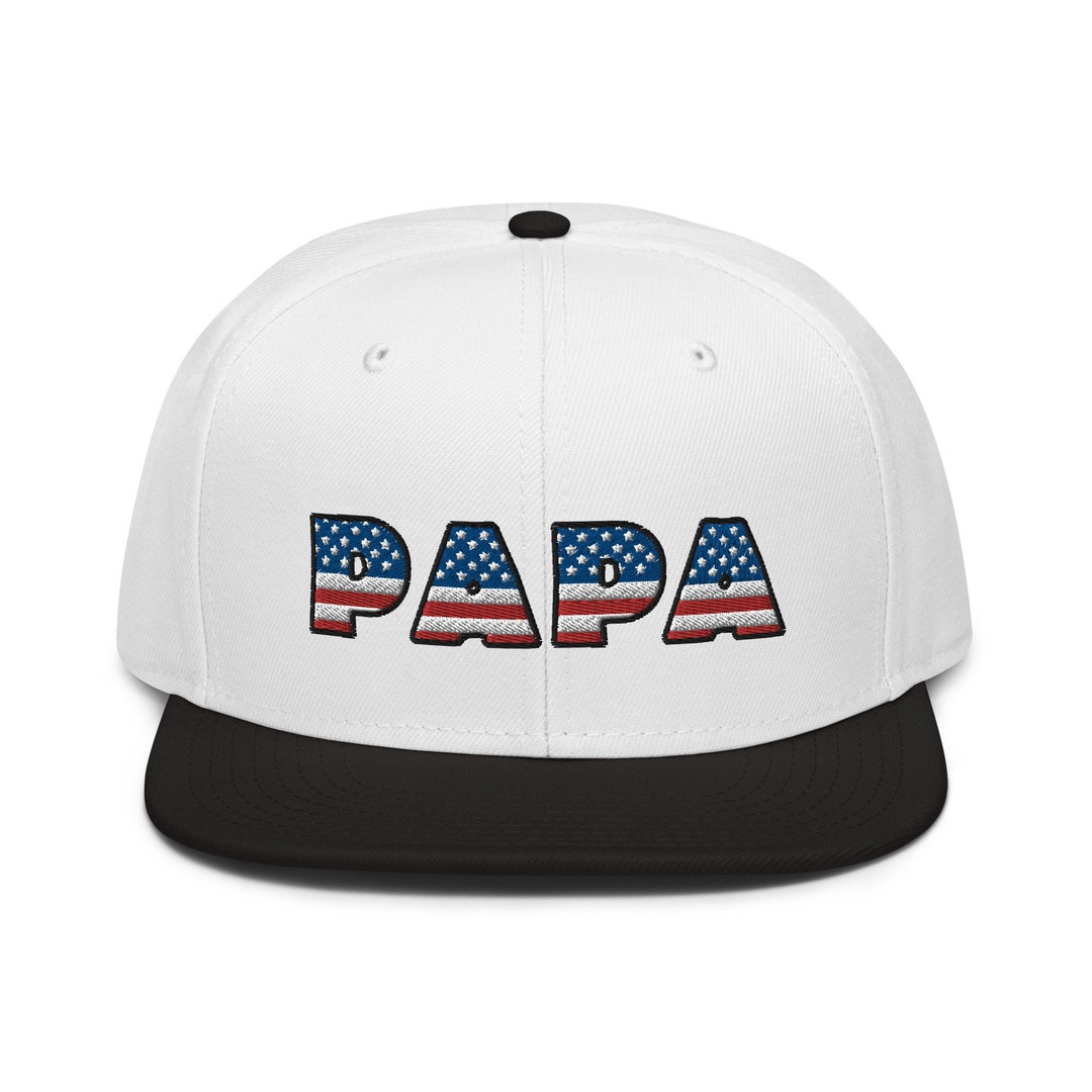 Papa Hat Flat Brim, Embroidered American Flag Unisex Snapback Hat Style ...