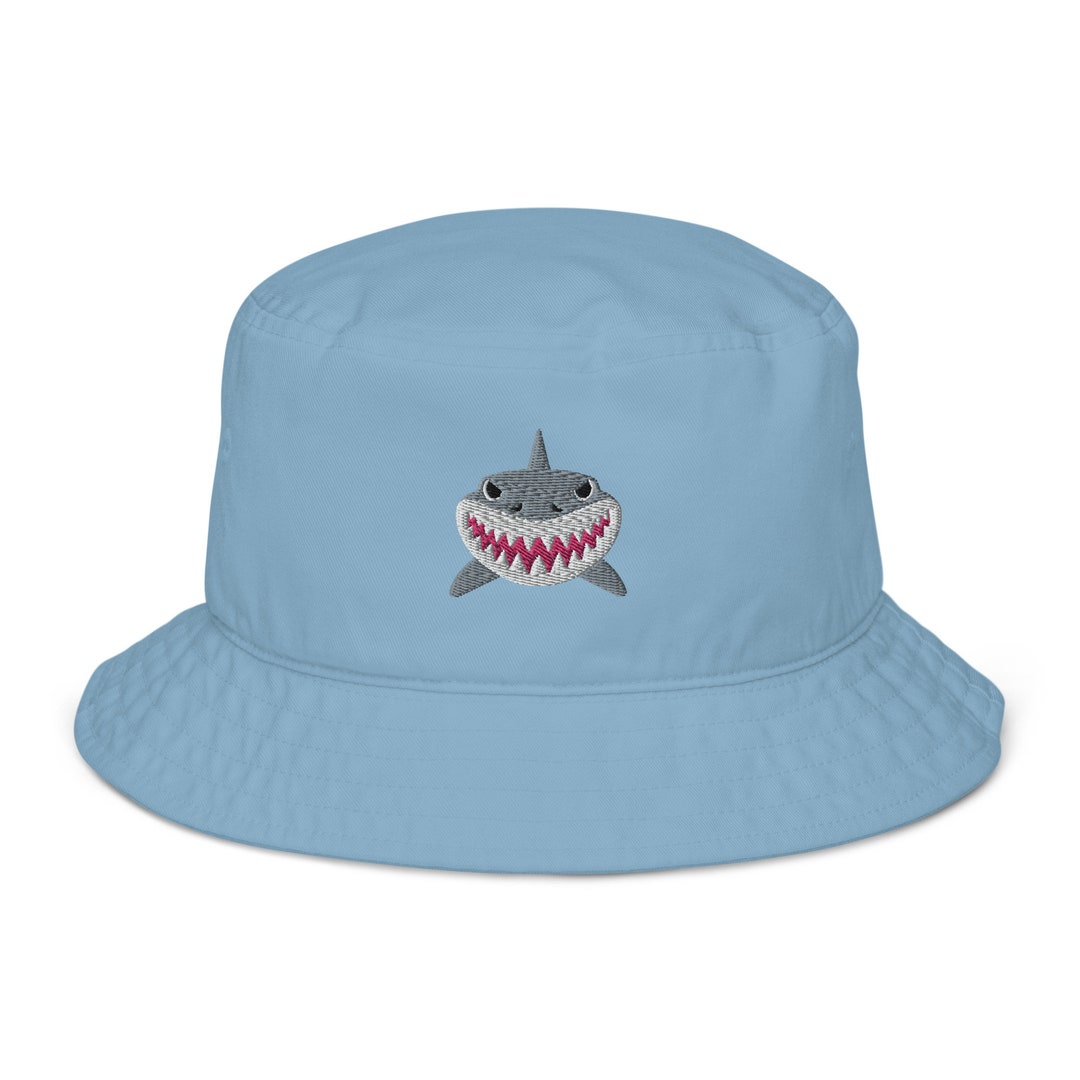 Shark Bucket Hat, Funny Shark Hat, Embroidered Unisex Organic Bucket ...