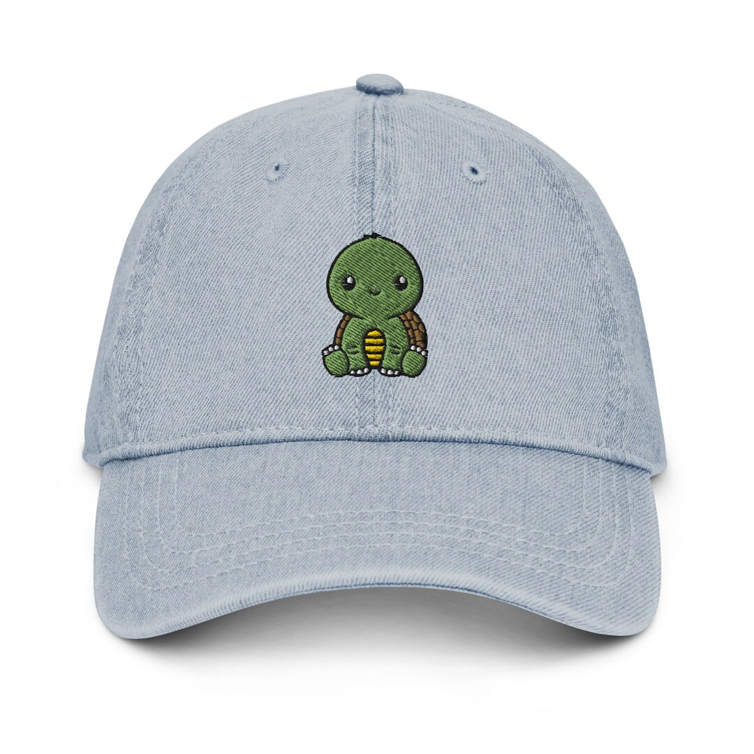 Turtle Hat, Cute Kawaii Turtle, Embroidered Unisex Denim Hat, Turtle ...