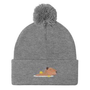 Capybara Beanie, Full Color Embroidered Unisex Pom-pom Beanie, Capybara ...