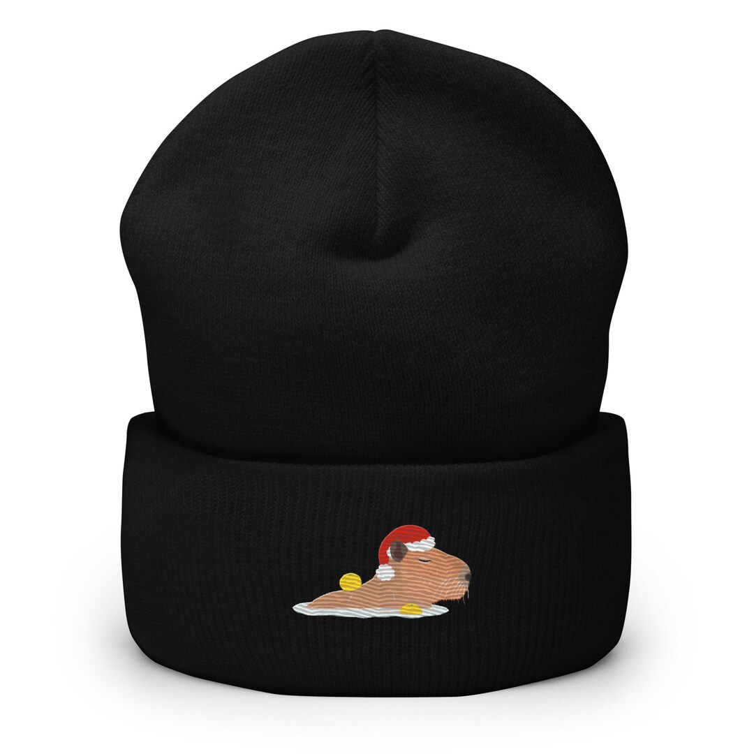 Capybara Beanie, Full Color Embroidered Unisex Cuffed Beanie, Capybara ...