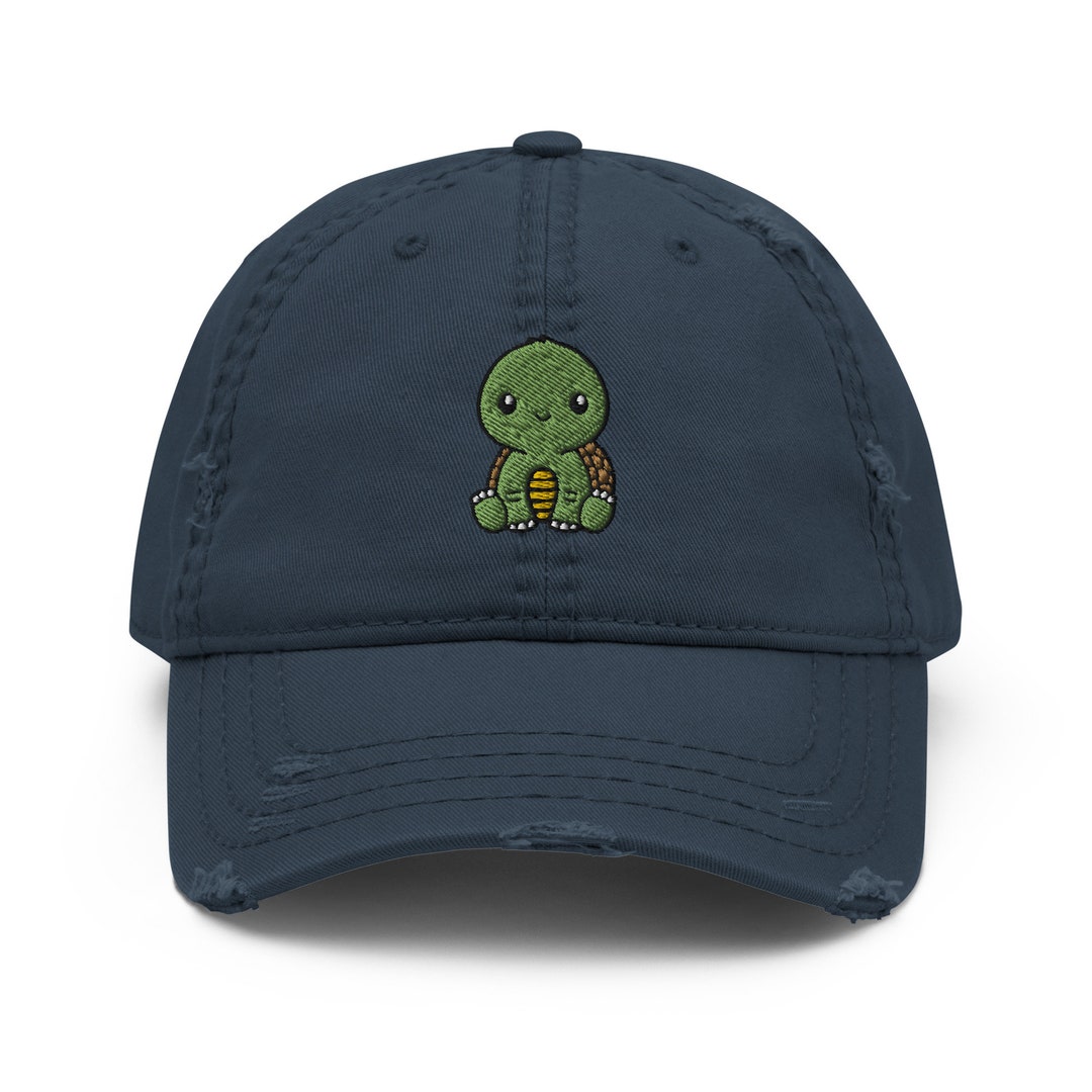 Turtle Hat, Cute Kawaii Turtle, Embroidered Unisex Distressed Hat ...