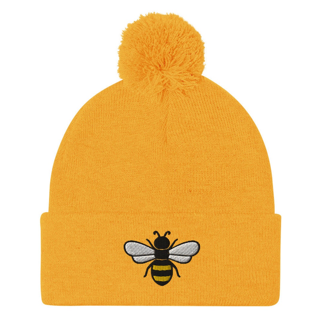 Bee Beanie, Embroidered Unisex Pom-pom Beanie, Bee Beanie Hat, for ...