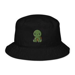 Turtle Hat, Cute Kawaii Turtle, Embroidered Unisex Organic Bucket Hat ...