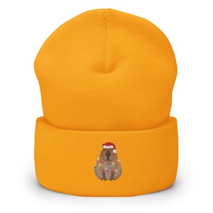 Capybara Beanie, Full Color Embroidered Unisex Cuffed Beanie, Capybara ...