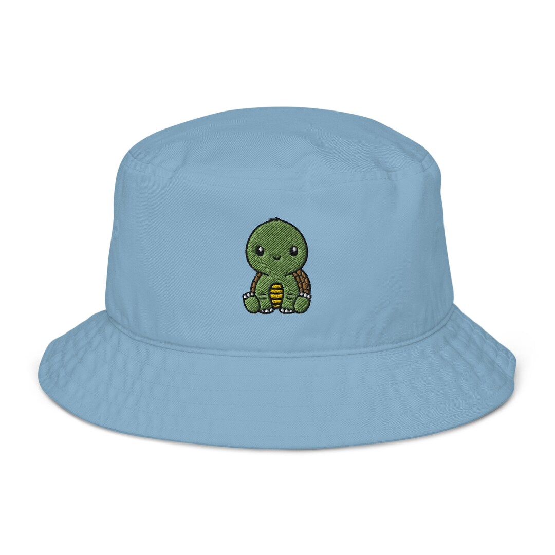 Turtle Hat, Cute Kawaii Turtle, Embroidered Unisex Organic Bucket Hat ...