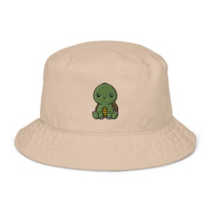 Turtle Hat, Cute Kawaii Turtle, Embroidered Unisex Organic Bucket Hat ...