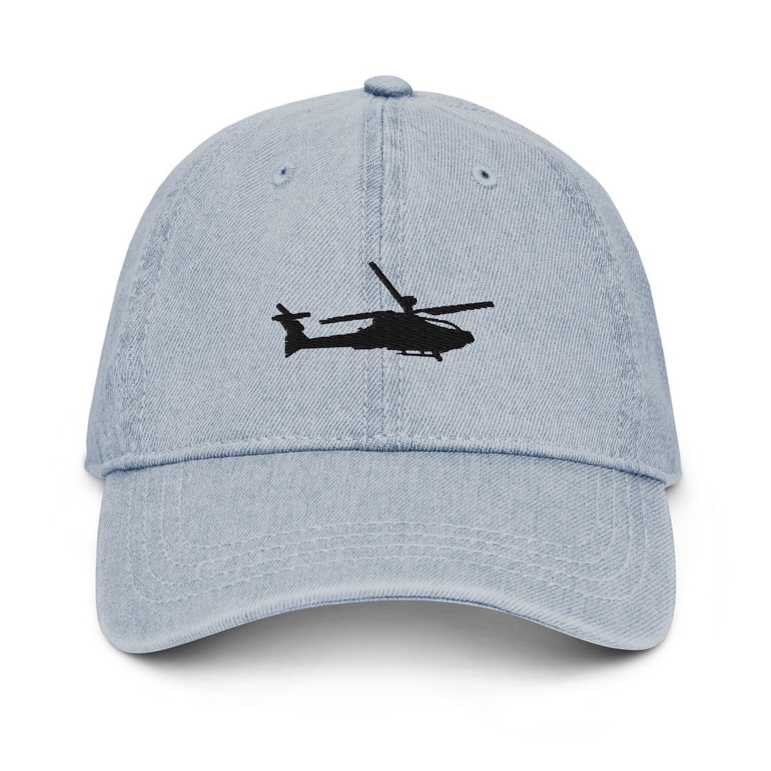 Helicopter Hat, Embroidered Denim Hat, Helicopter Pilot Gift ...