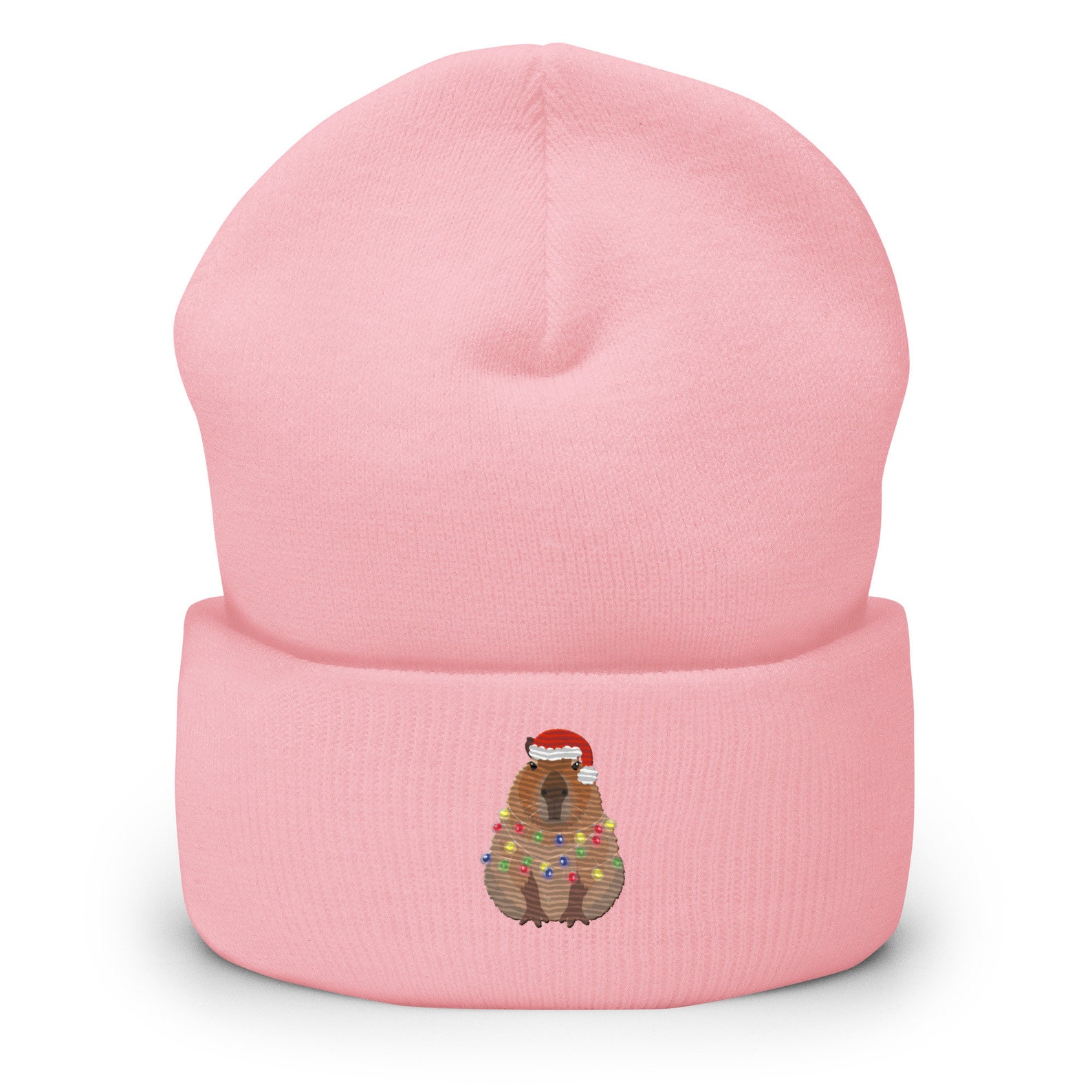 Capybara Beanie, Full Color Embroidered Unisex Cuffed Beanie, Capybara ...