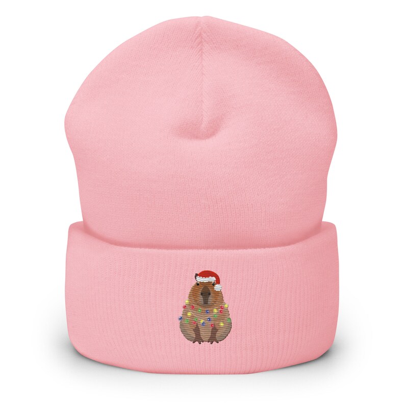 Capybara Beanie, Full Color Embroidered Unisex Cuffed Beanie, Capybara ...