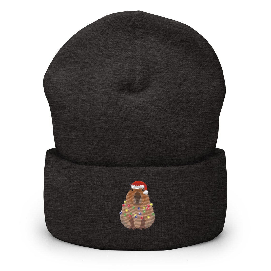 Capybara Beanie, Full Color Embroidered Unisex Cuffed Beanie, Capybara ...