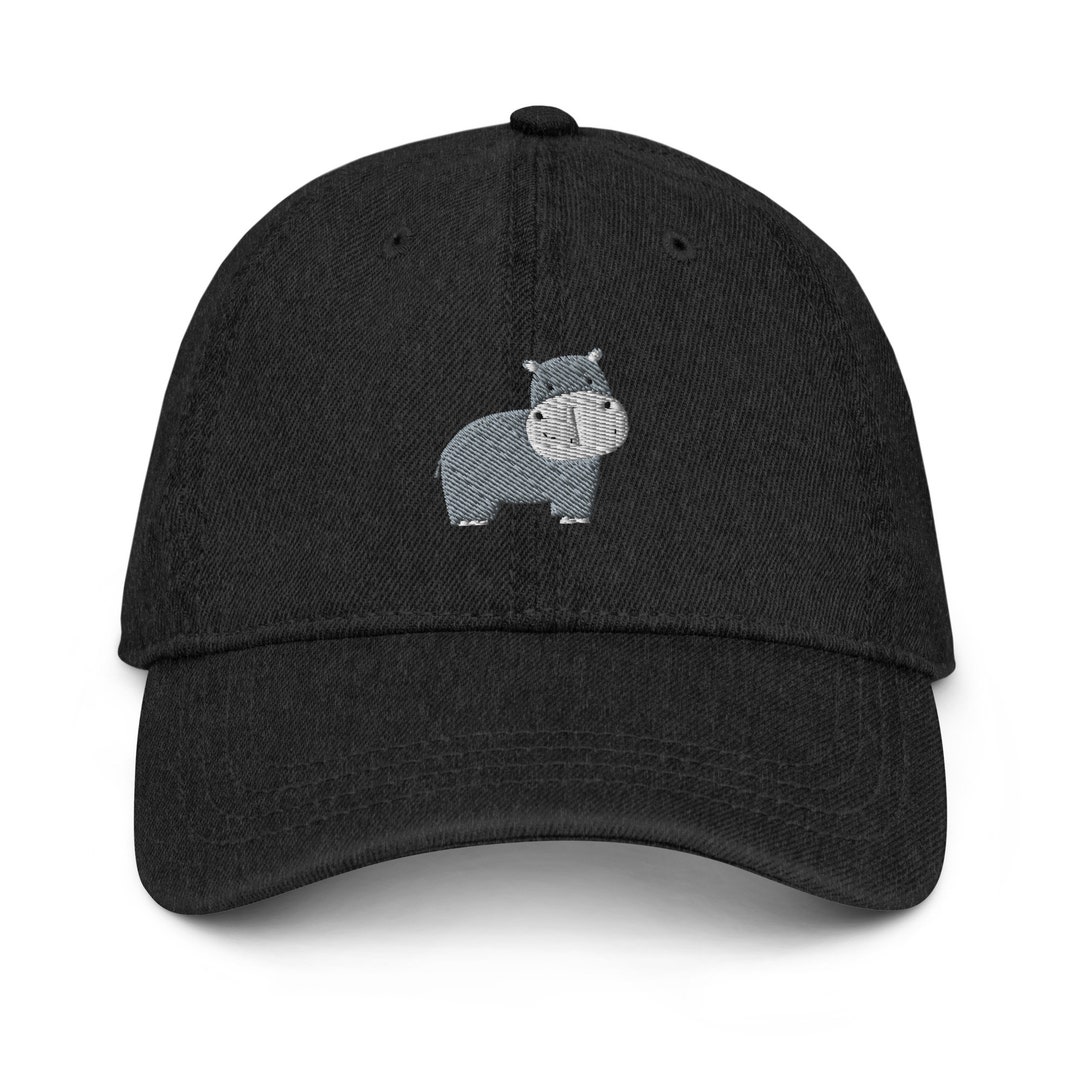 Hippo Hat, Hippopotamus Hat, Embroidered Unisex Denim Hat, Kawaii Hippo ...