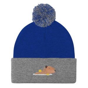 Capybara Beanie, Full Color Embroidered Unisex Pom-pom Beanie, Capybara ...