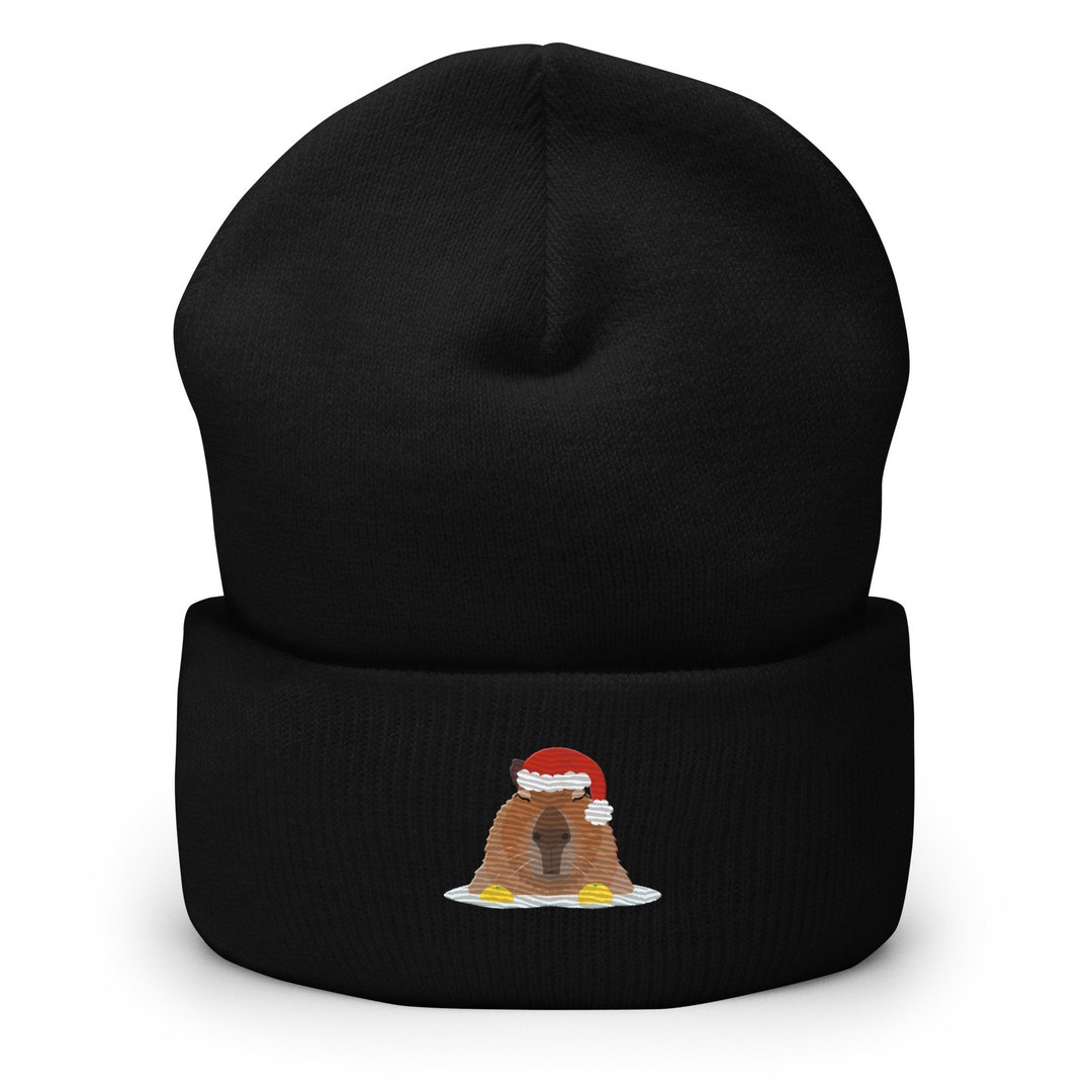 Capybara Beanie, Full Color Embroidered Unisex Cuffed Beanie, Capybara ...