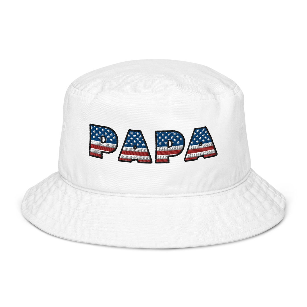 Papa Hat, Embroidered American Flag Organic Bucket Hat, Grandpa Hat ...