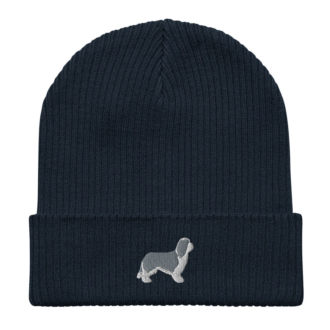 Bearded Collie Beanie, Embroidered Unisex 100% Organic Cotton Ribbed ...