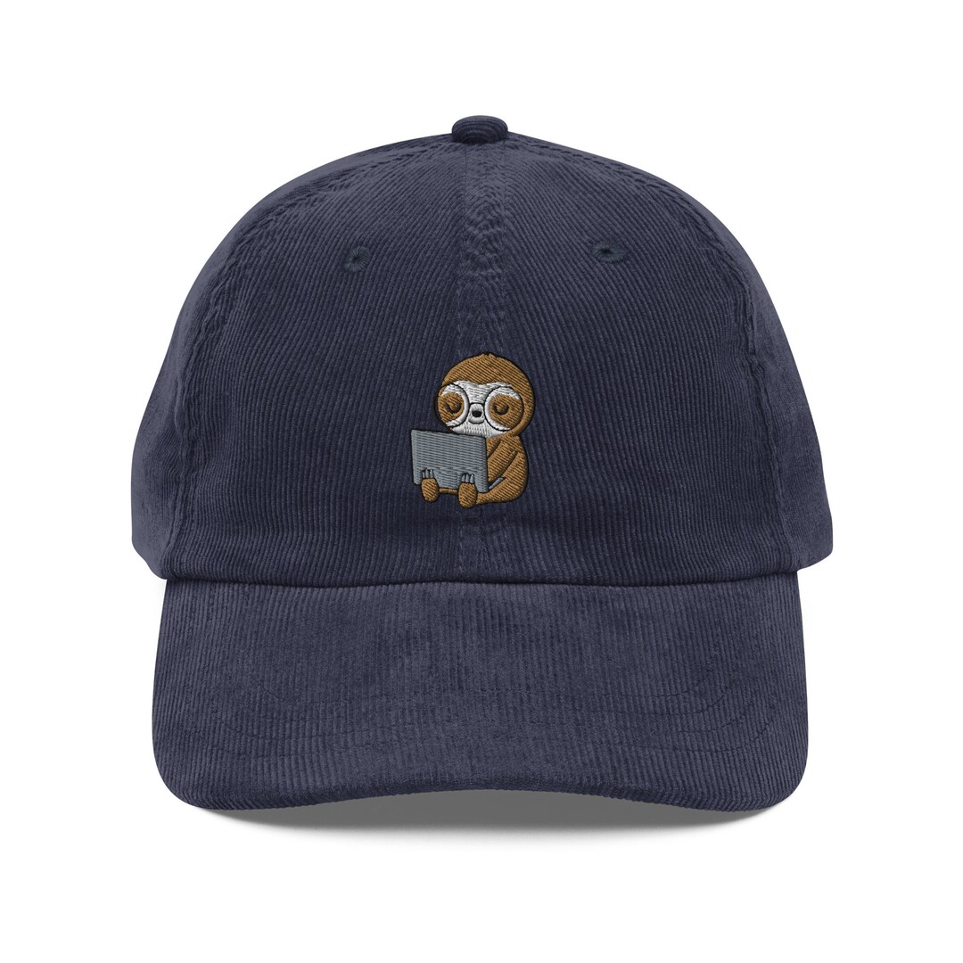 Sloth Working, Sloth Studying Corduroy Hat, Embroidered Unisex Hat ...