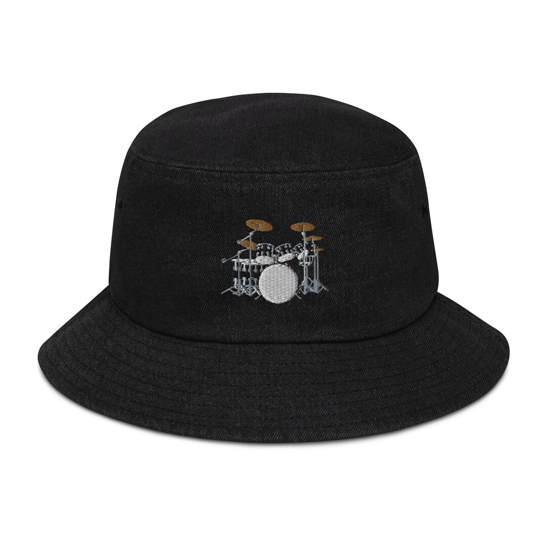 Drum Denim Bucket Hat, Drummer Bucket Hat, Embroidered Drum Kit Hat ...